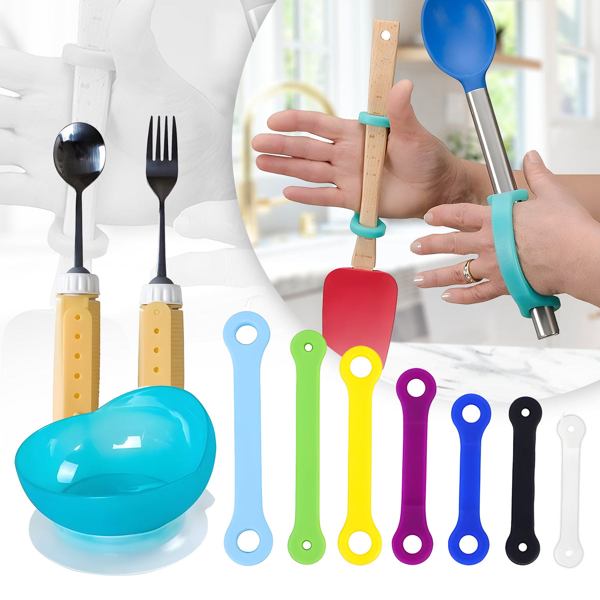 Adaptive Silicone Universal Cuff with Anti-shake Spoon and Fork Eating ...
